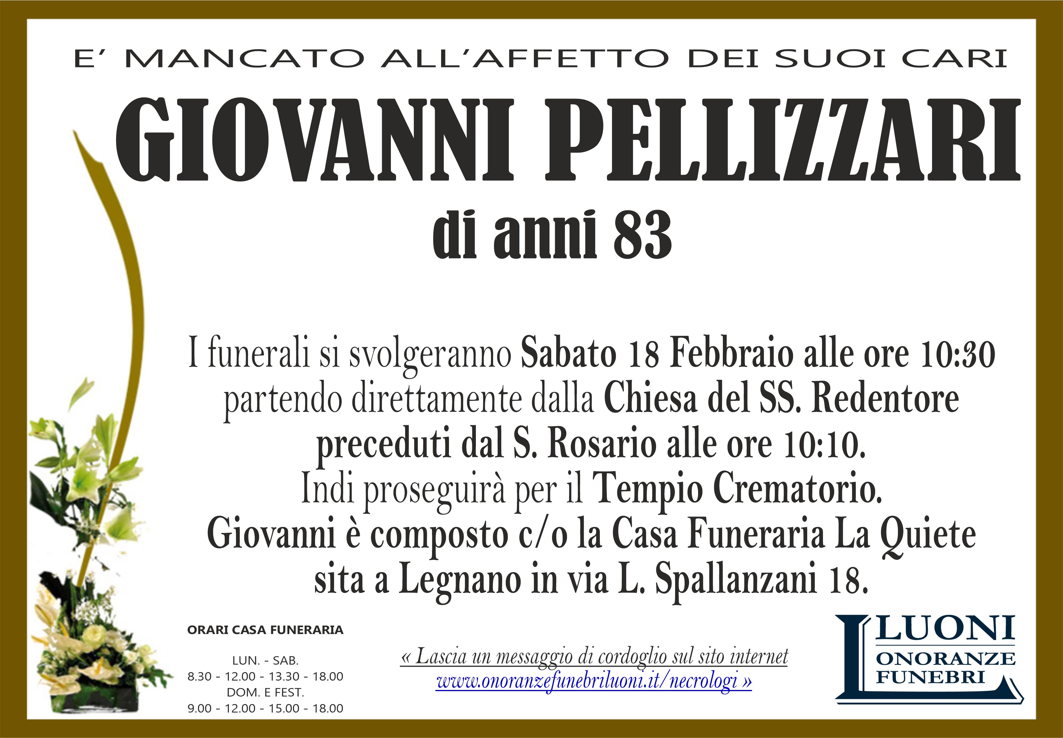 Condoglianzeonline.it il portale dedicato ai necrologi - PELLIZZARI GIOVANNI - Onoranze Funebri ...